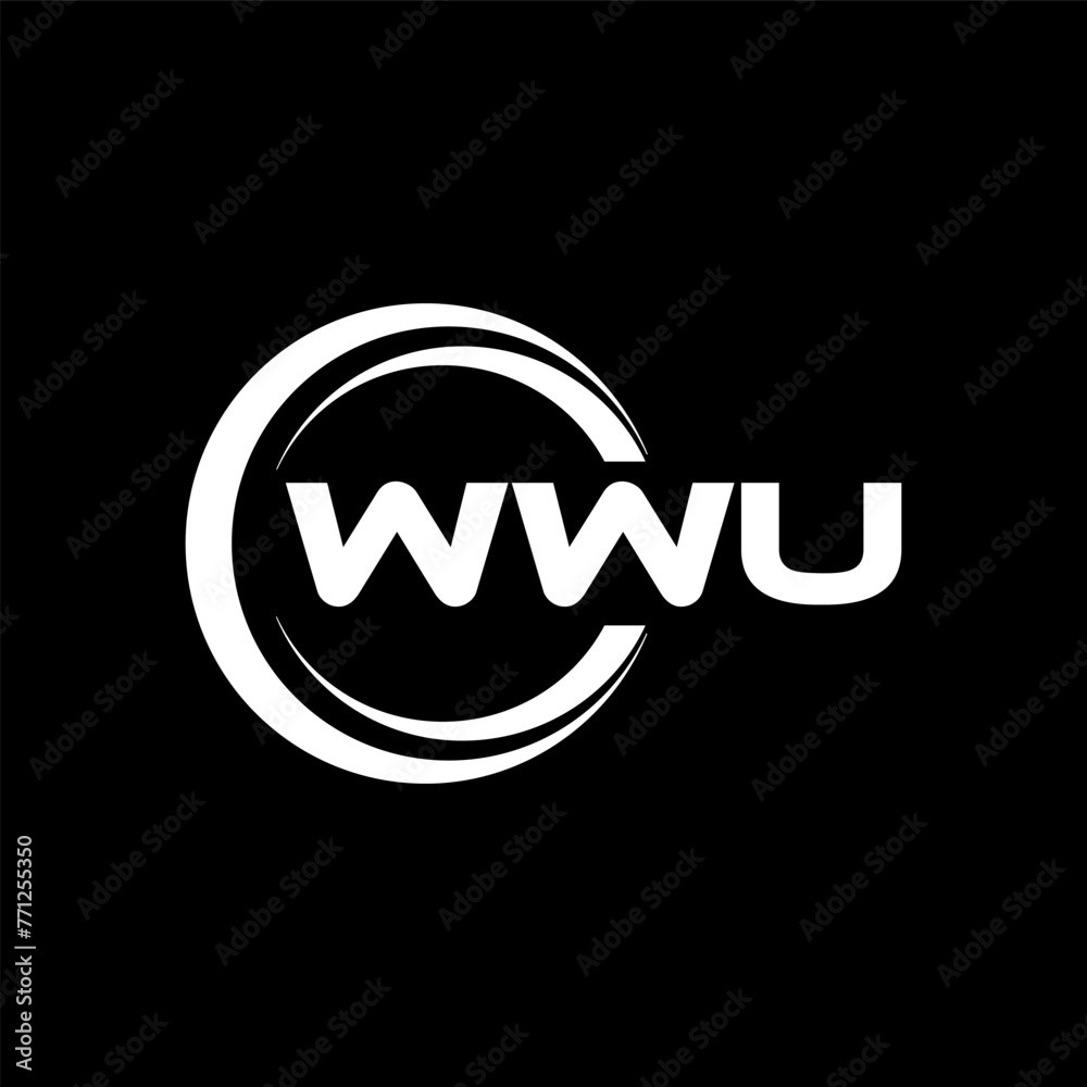 WWU letter logo design with black background in illustrator, cube logo ...
