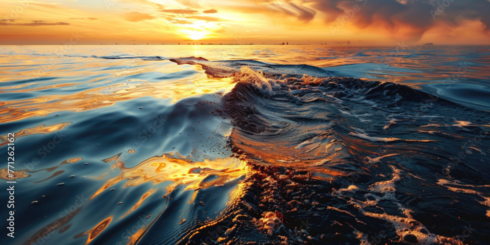 Dirty oily film on the surface of sea ocean water. Industrial dump ...