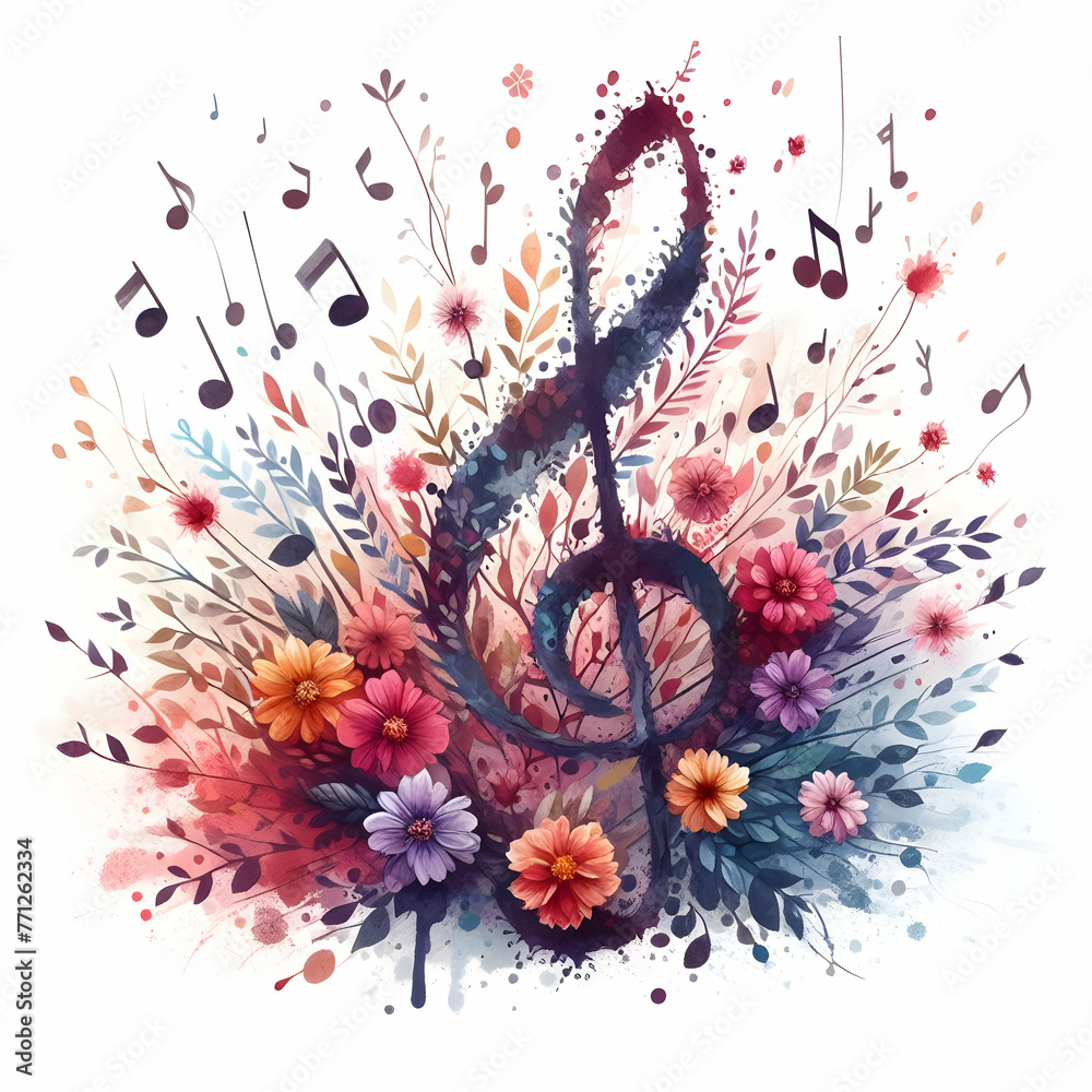 flat icon as Floral Symphony as A watercolor depiction of musical notes ...