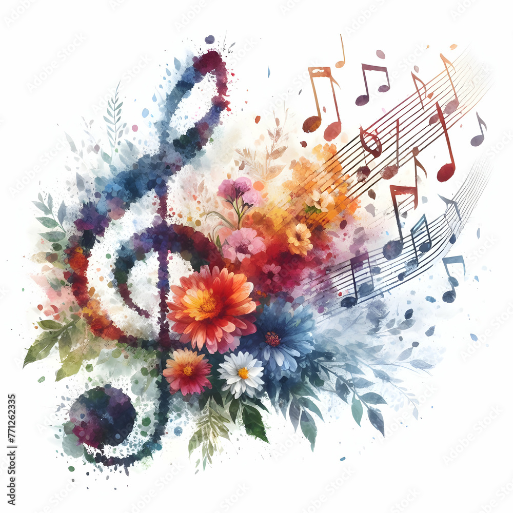 flat icon as Floral Symphony as A watercolor depiction of musical notes ...