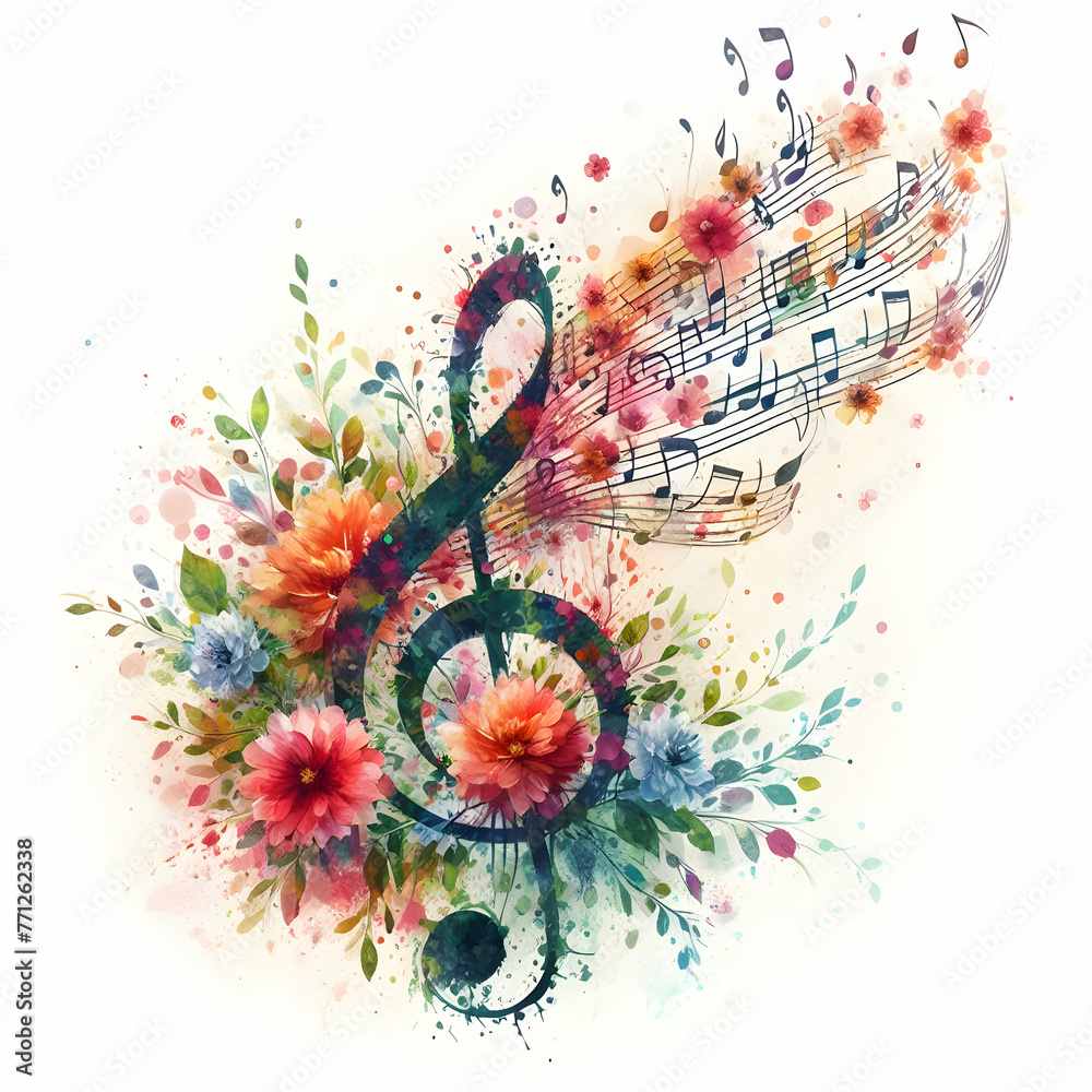 flat icon as Floral Symphony as A watercolor depiction of musical notes ...
