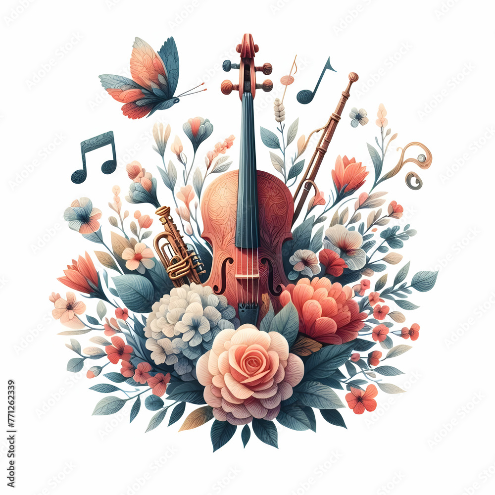 flat icon as Floral Harmony as A symphony of flowers and musical ...