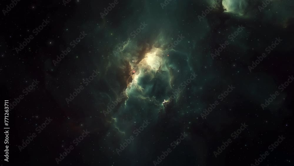 Dark Green Deep Space Galaxy Nebula. Cinematic celestial background ...