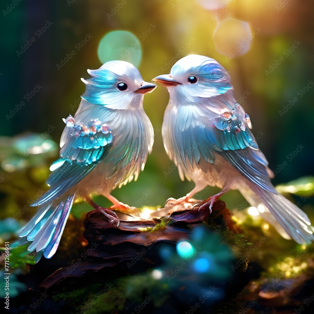 Two bluebirds on a branch in the rain Design of two colorful Purple ...