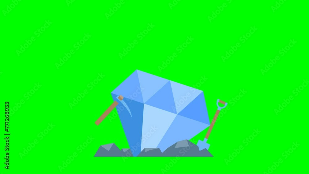 Blue diamond. Shovel and pickaxe with wooden handle for extraction ...