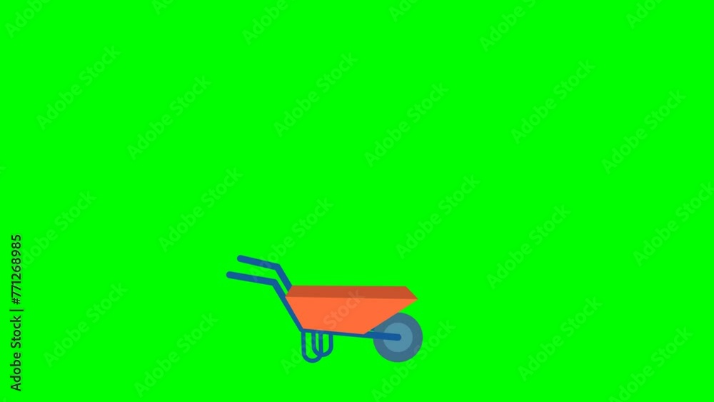 Vidéo Stock Red wheelbarrow isolated on a green background. Red garden ...