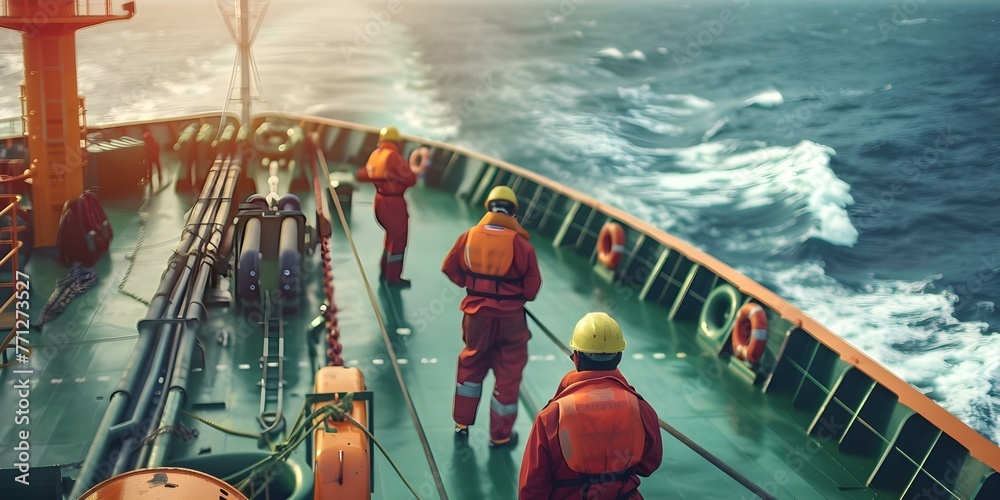 Crew on a tanker ship practicing safety protocols for fire incidents at ...