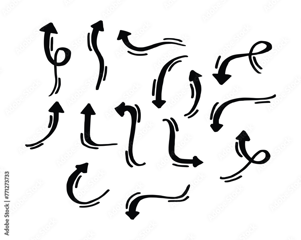 Set of hand drawn arrow Shapes, emojis and icons in doodle style ...