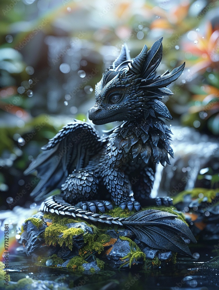 Mythical creature keychain, obsidian, a guardian spirit encapsulated ...