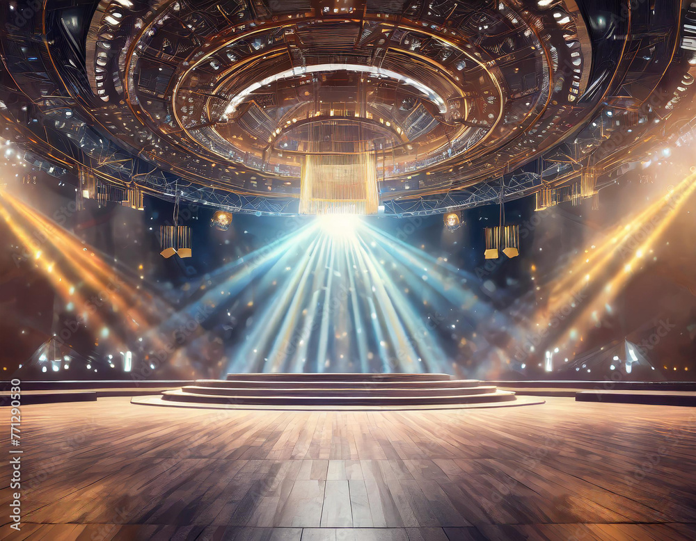 Empty stage light background. Illuminated stage with warm lighting ...