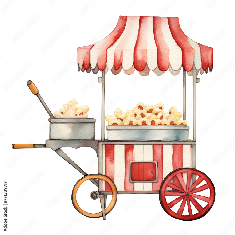 AI-generated watercolor Popcorn cart clip art illustration. Isolated ...