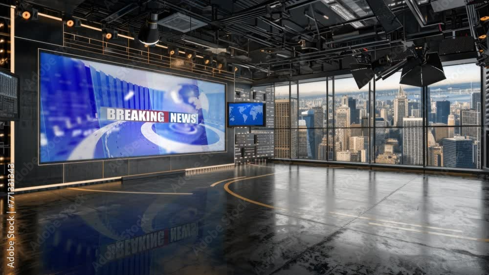 3D Virtual TV Studio News, Backdrop For TV Shows .TV On Wall.3D Virtual ...