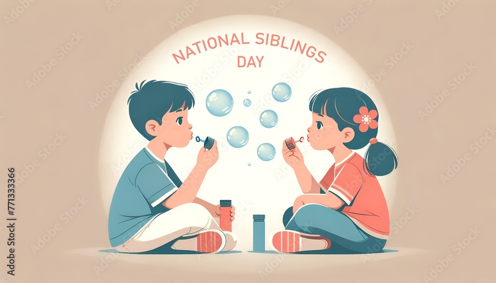Illustration of featuring two children blowing bubbles together for ...