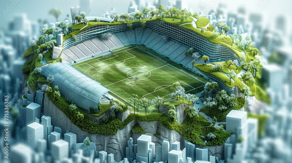 3d soccer stadium micro scene, 3d graffiti, on grass, fantasy, white ...