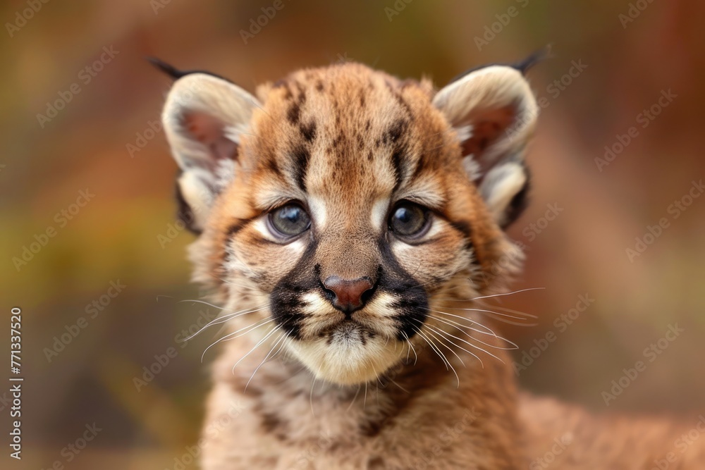 Cute Baby Cougar Cub - Young Wildcat of Felino Mammal Animal Species ...
