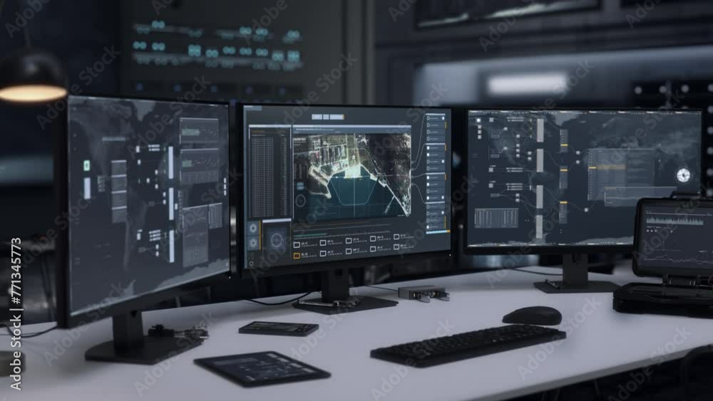 Radar tracking system used in the modern army control room. Controlling ...