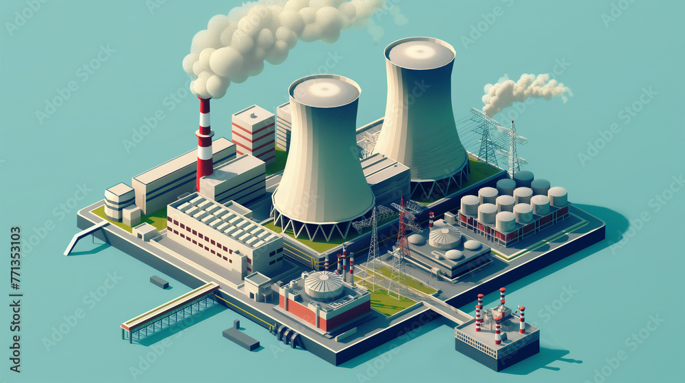 Isometric modern nuclear power plant or infographic element ...