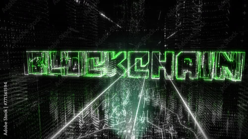 A digital world full of computer data. Huge glowing 3D letters create ...