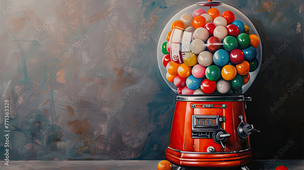 oil painting of gumball machine on a grey background, in an ultra ...