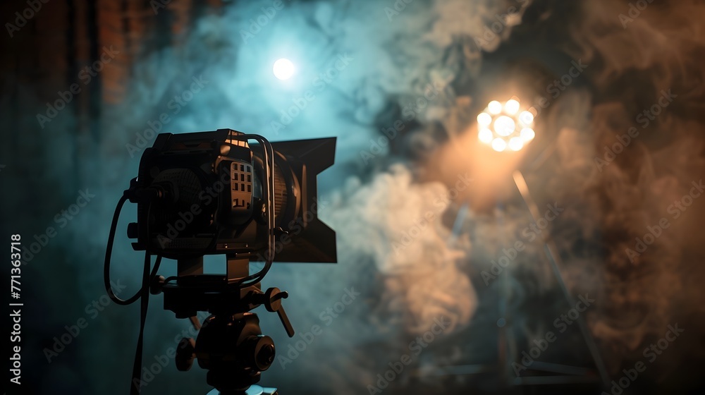 Cinematography Equipment and Lighting in a Dark Film Production Studio ...