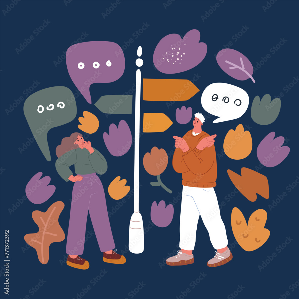 Cartoon vector illustration of Signpost with arrows pointing two ...