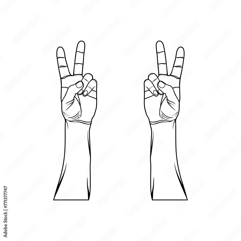 Vecteur Stock right and left hand peace sign black and white vector ...