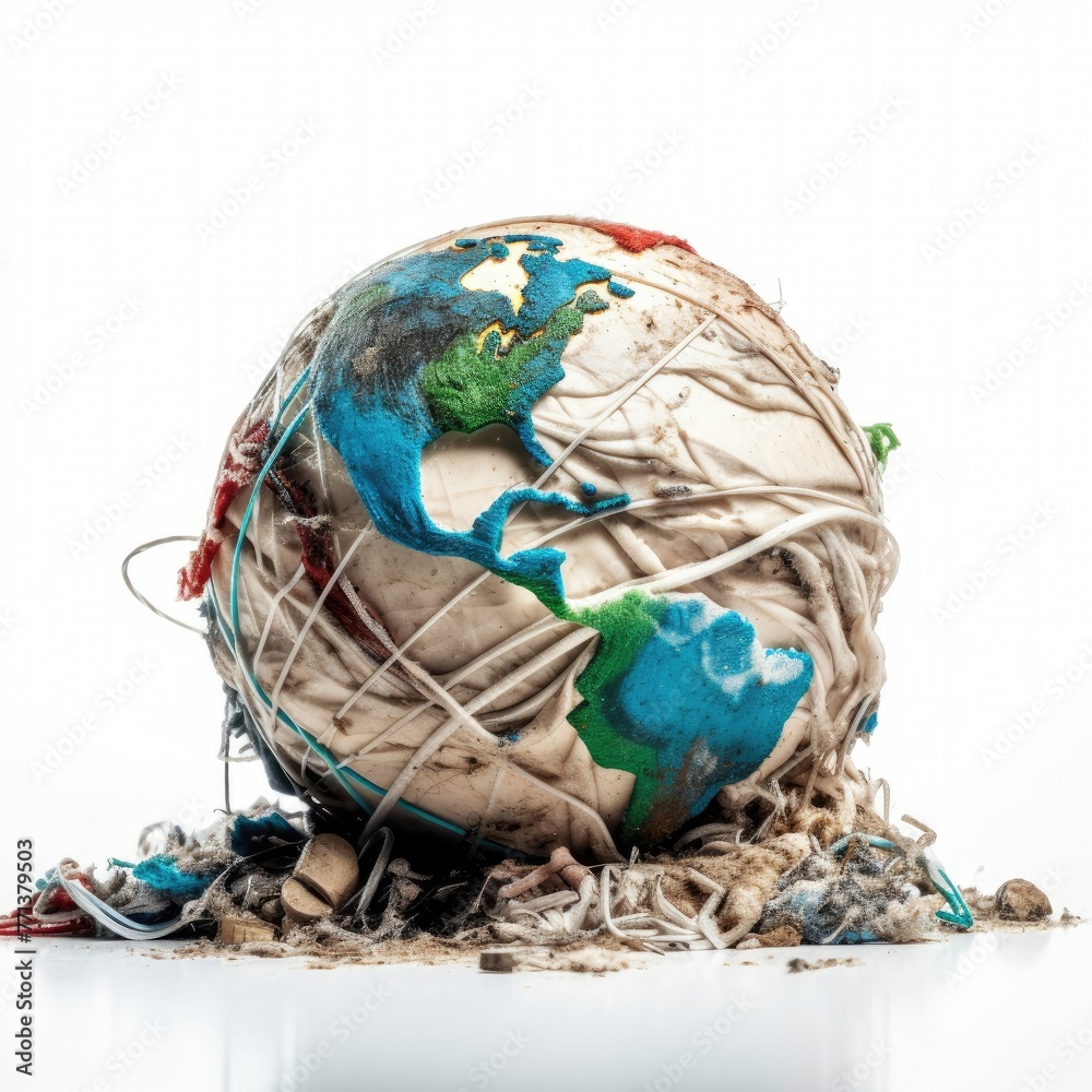 Our planet Earth drowning in garbage, plastic waste. Image shows globe ...