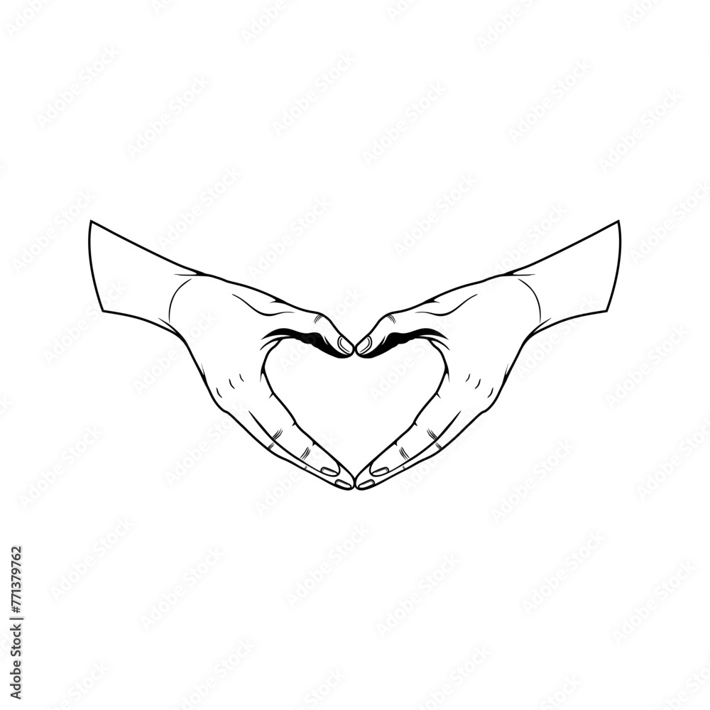 love heart hand sign hand gesture black and white vector illustration ...