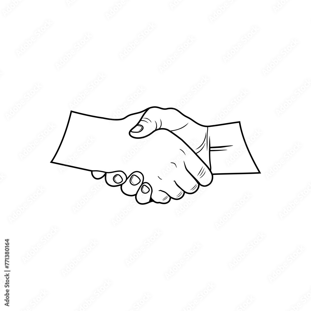 two hands shaking hands in black and white vector illustration, haking ...