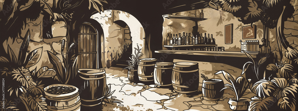 Vintage Distillery Etching, Winery, Brewery, in style of engraving ...