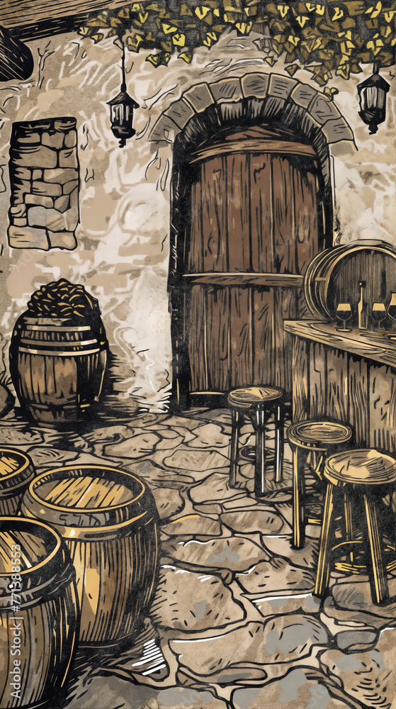 Vintage Distillery Etching, Winery, Brewery, in style of engraving ...