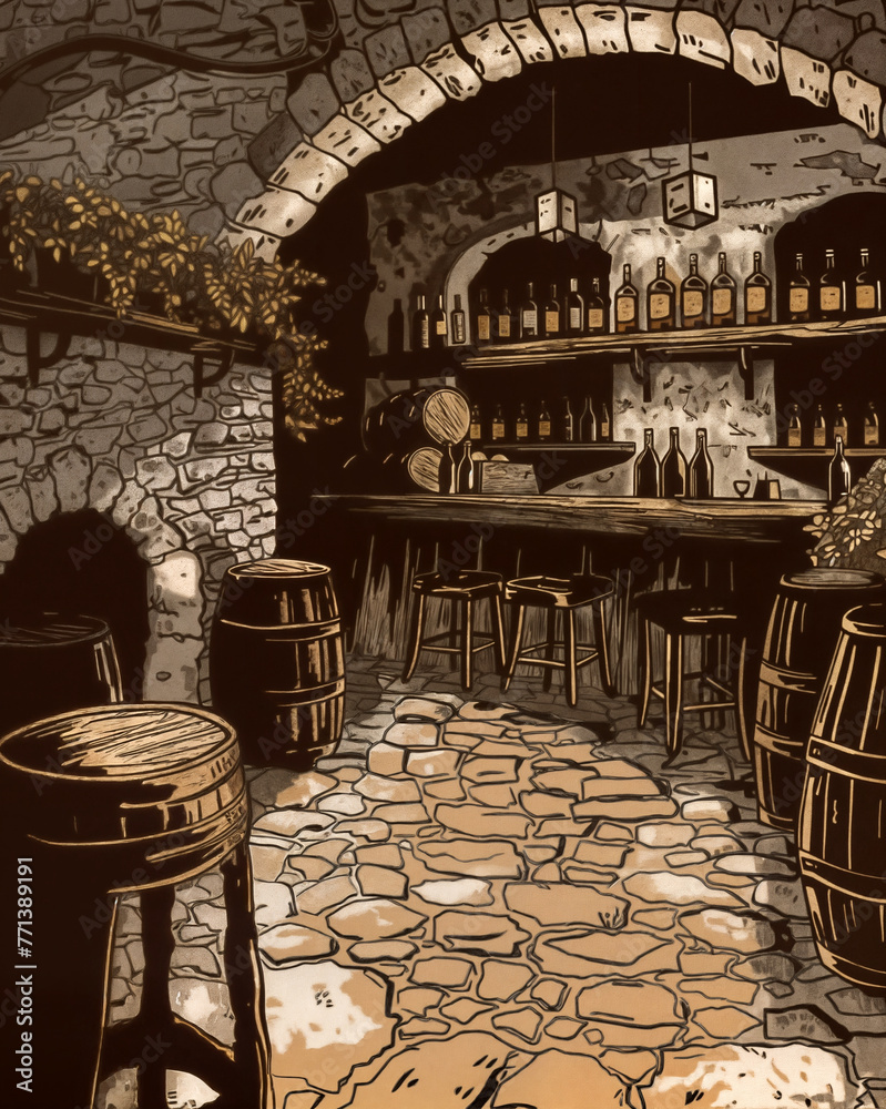 Vintage Distillery Etching, Winery, Brewery, in style of engraving ...