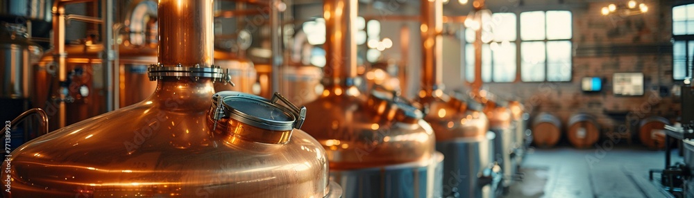 Craft brewery, closeup, vats and piping for a detailed artisan ...