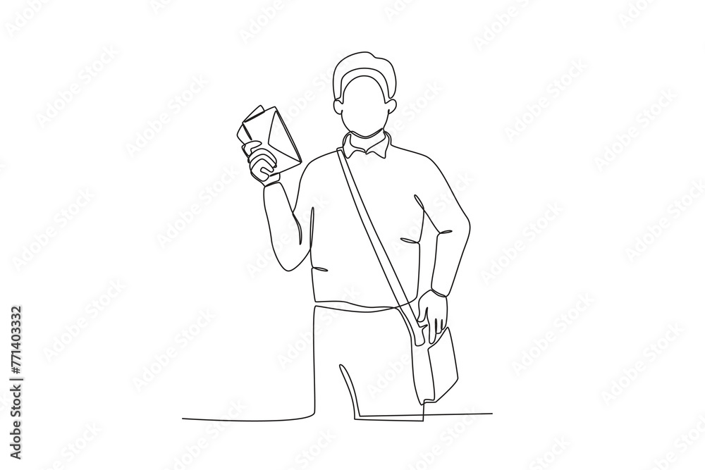 Single continuous line drawing of The postman is delivering letters2 ...