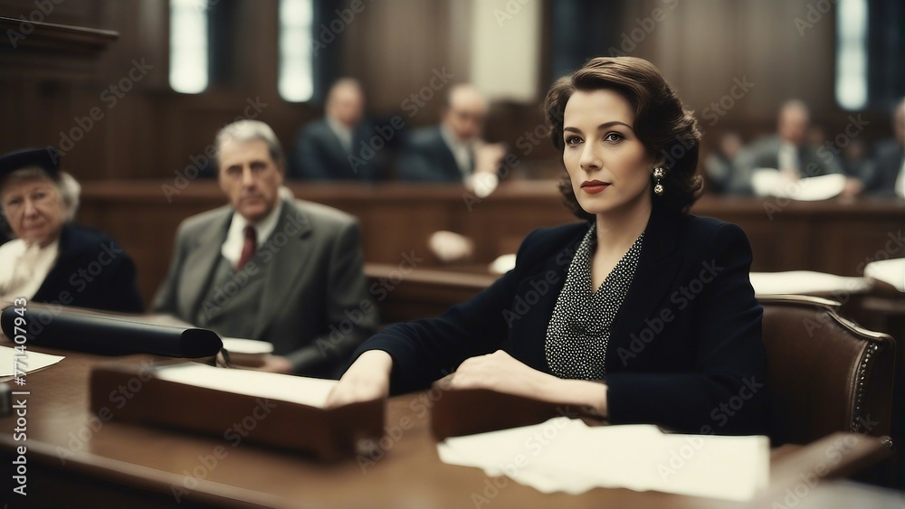 Generative AI. Court of Justice Female Public Defender Presenting Case ...