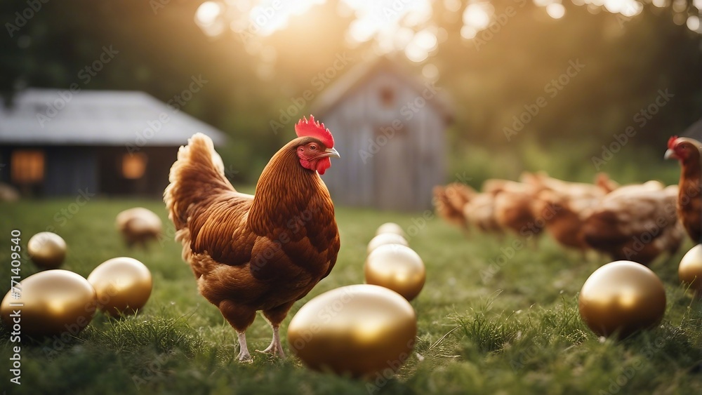 Generative AI. Hen laying golden eggs. The hen that lays golden eggs ...