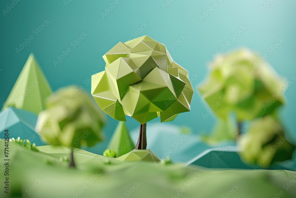 3D papercraft representing eco tech, close focus, empty background for ...