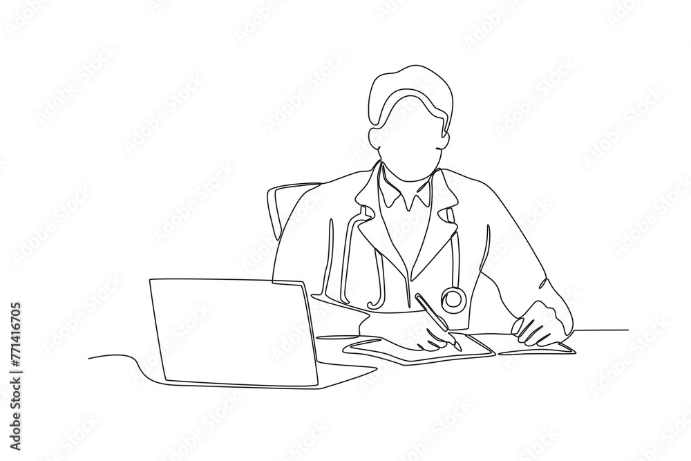 Single continuous line drawing of Doctors serving patients virtually ...