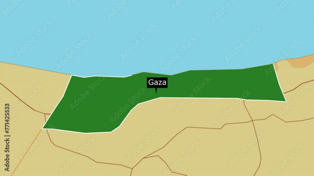 Gaza Strip Map zooming Middle East and highlighted Gaza city Palestine ...