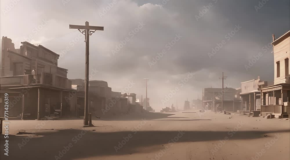 Small town in a sandstorm. Old west. Wild west. Small historical ...