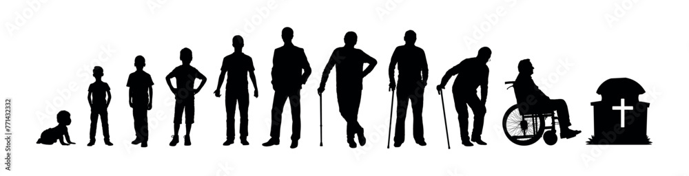Life cycles of man from a little baby to senior man and death stages ...