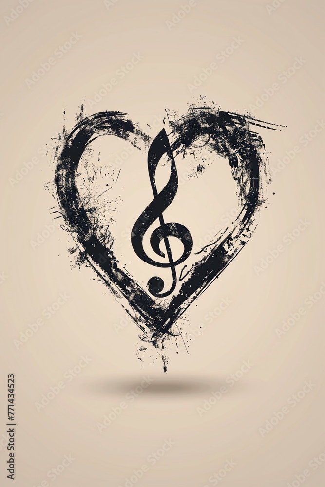 Elegant music note icon in a heart shape, black silhouette signifying ...