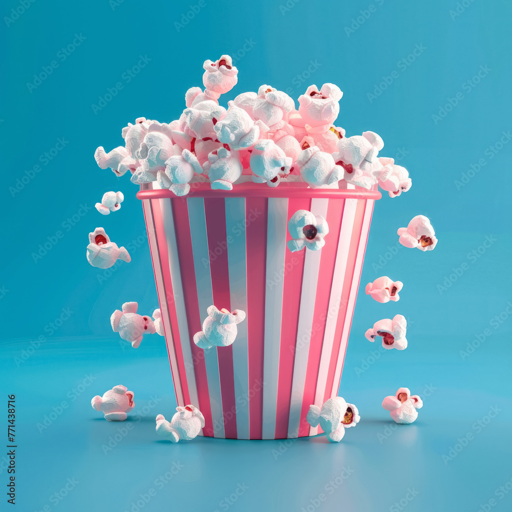 3D illustration of Creative representation of popcorn using white teddy ...