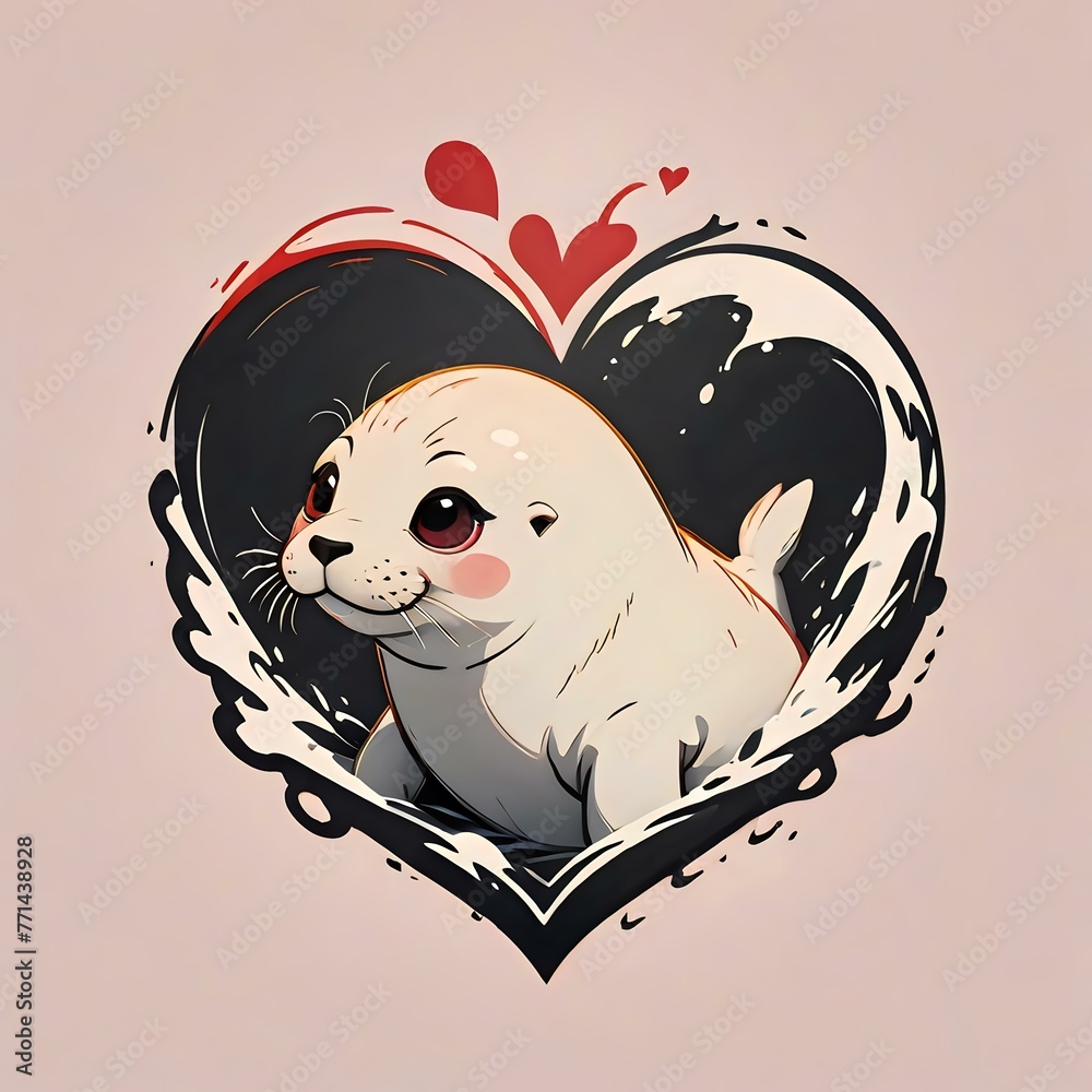 Harbor Heartthrob: Seal Pup Illustration. Seal pup encircled by a ...