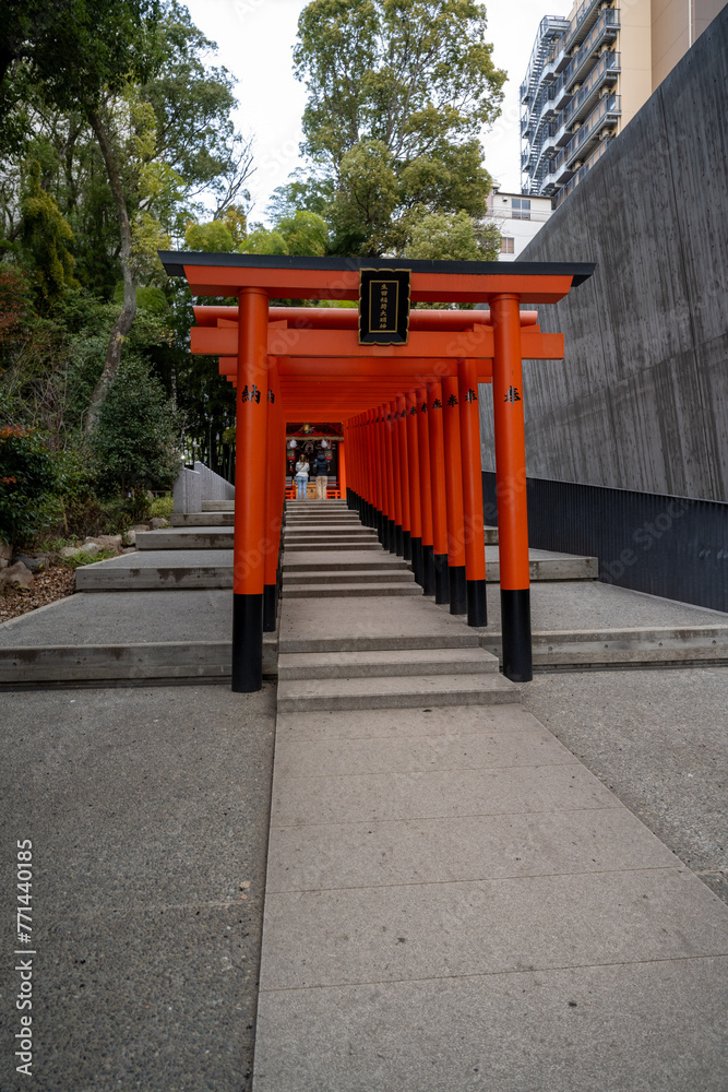 KOBE, Japan - April 30, 2023: Ikuta-Jinja shrine in Kobe. Ikuta Shrine ...