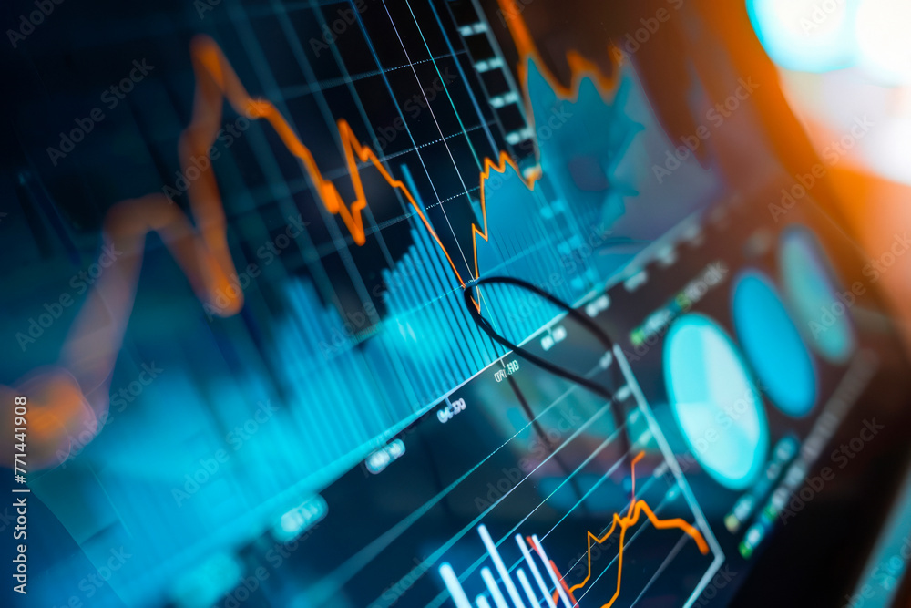 Charts of financial instruments with various type of indicators ...