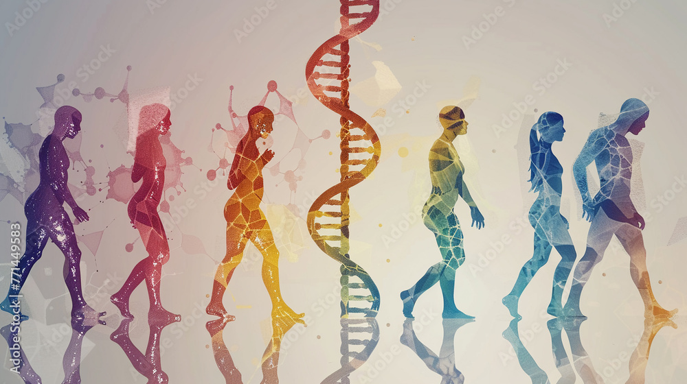 Human life cycle illustrated with DNA, detailed visualization, STEM ...