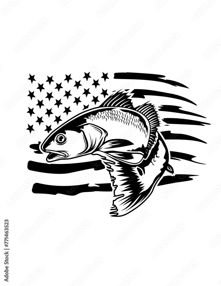 US Flag Red Drum Fish | Fishing | Drum Fish | Angler | Fisherman | US ...