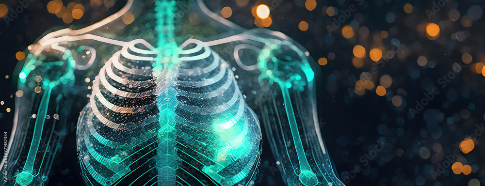 Holographic visualization of a human ribcage with digital connections ...