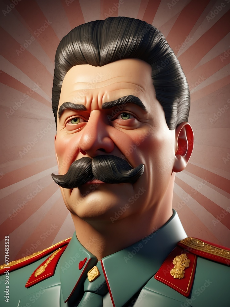 portrait of joseph stalin 3D sculpt illustration art design on plain ...